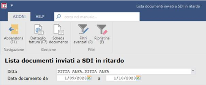 Lista documenti inviati in ritardo a SDI